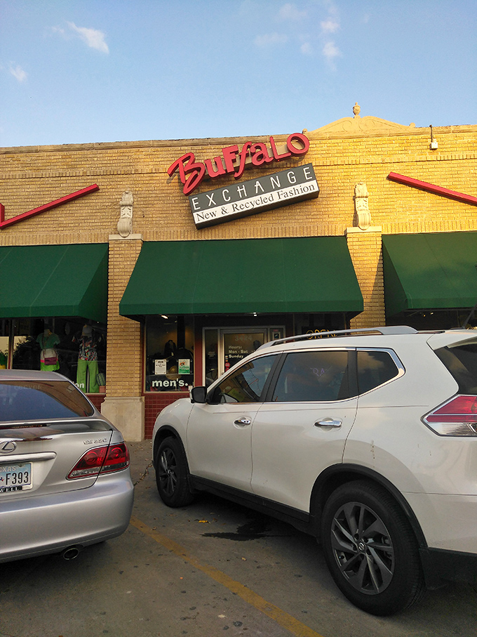 Buffalo Exchange's vintage brick facade whispers stories of fashion finds waiting to be discovered.