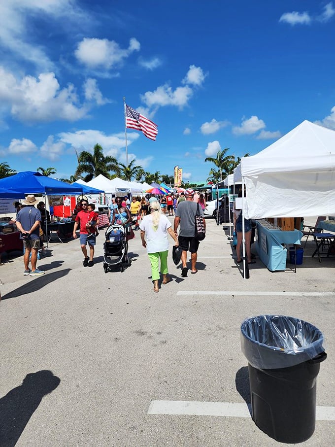 The American flag stands proud over Cape Coral's market, where shopping local feels patriotic and delicious at the same time.