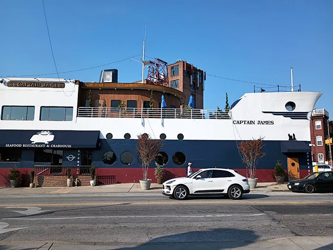 Captain James isn't just a restaurant - it's a landlocked ship serving ocean treasures! The boat-shaped building is Baltimore's quirkiest seafood spot.