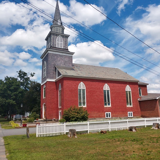 Chester's vibrant red church stands out against the landscape like a cardinal in winter, its steeple pointing skyward for over two centuries.