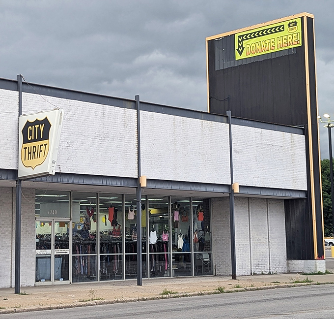 City Thrift's shield logo stands guard over a kingdom of secondhand treasures. Your quest for bargains begins here!