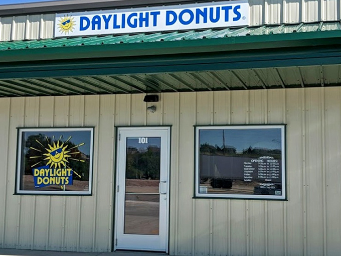 Daylight Donuts' cheerful sun logo isn't just wishful thinking &ndash; it's promising morning happiness in fried dough form.