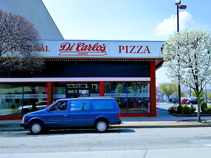 DiCarlo's iconic red signage has guided pizza pilgrims for generations. Ohio Valley pizza doesn't get more authentic than this!
