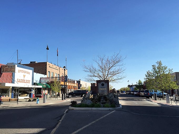 Fallon's historic buildings stand proudly against a backdrop of Nevada sky that goes on forever.