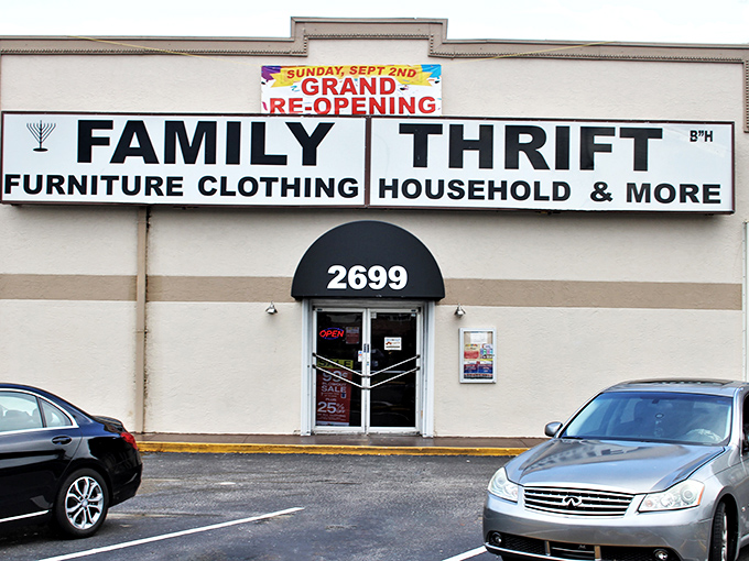 Family Thrift's grand reopening banner hints at fresh inventory and renewed bargain possibilities. Time to explore!