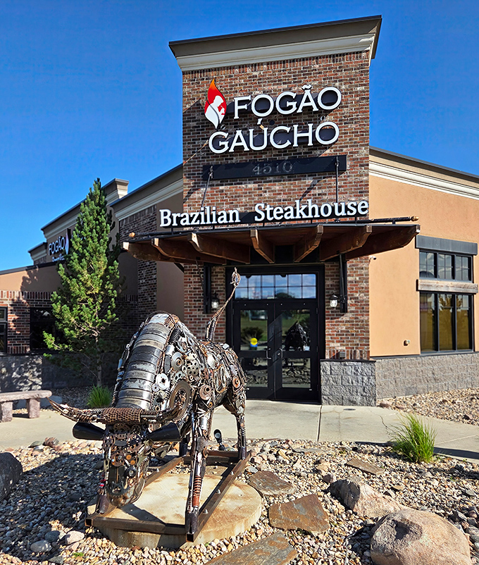 Fog&atilde;o Ga&uacute;cho: That metal bull sculpture isn't just art&mdash;it's a warning that serious meat business happens inside this Brazilian steakhouse paradise.