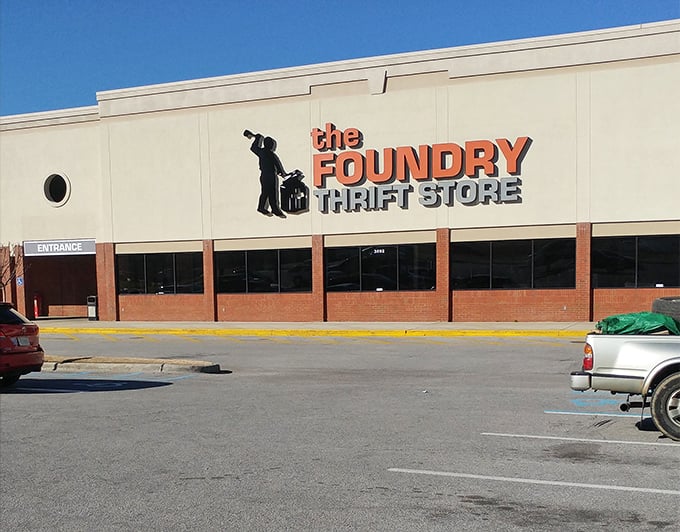 The Foundry's distinctive silhouette logo tells you this isn't just shopping&mdash;it's treasure hunting with a purpose.