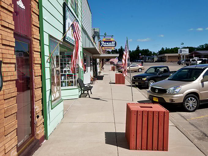Classic brick buildings line streets that have witnessed decades of prairie life and community celebrations.