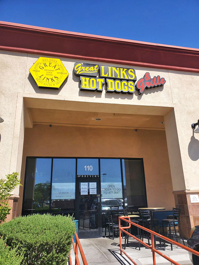 Great Links' sunny yellow sign brightens any day—much like the first bite of their perfectly crafted hot dogs.