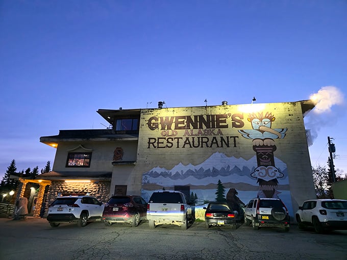 That massive mural isn't just decoration&mdash;it's a preview of the Alaska-sized portions and history waiting inside.