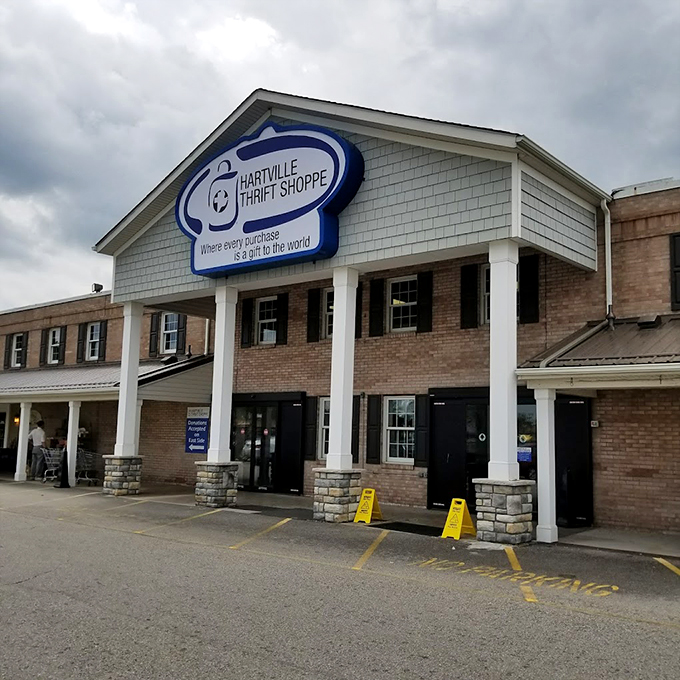 Colonial charm meets charitable mission! Hartville's columned thrift palace transforms everyday shopping into gifts that keep on giving.
