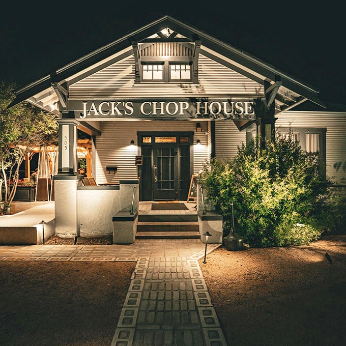 Historic charm meets modern steakhouse excellence in this beautifully lit Hill Country treasure worth discovering after dark.