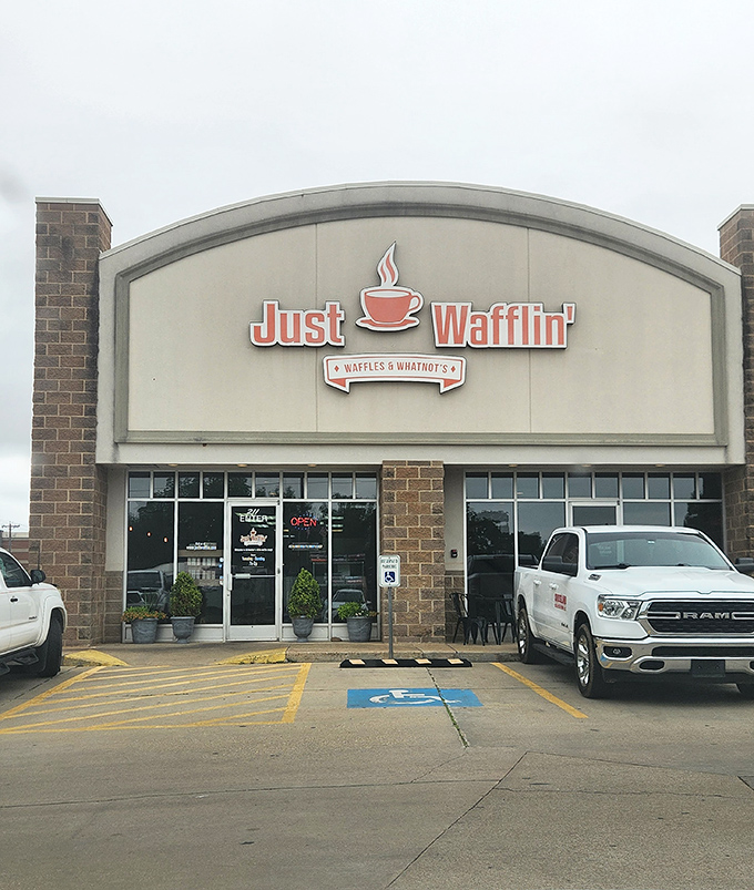 Just Wafflin' doesn't waffle on quality&mdash;their curved storefront houses waffle wizardry worth the drive.