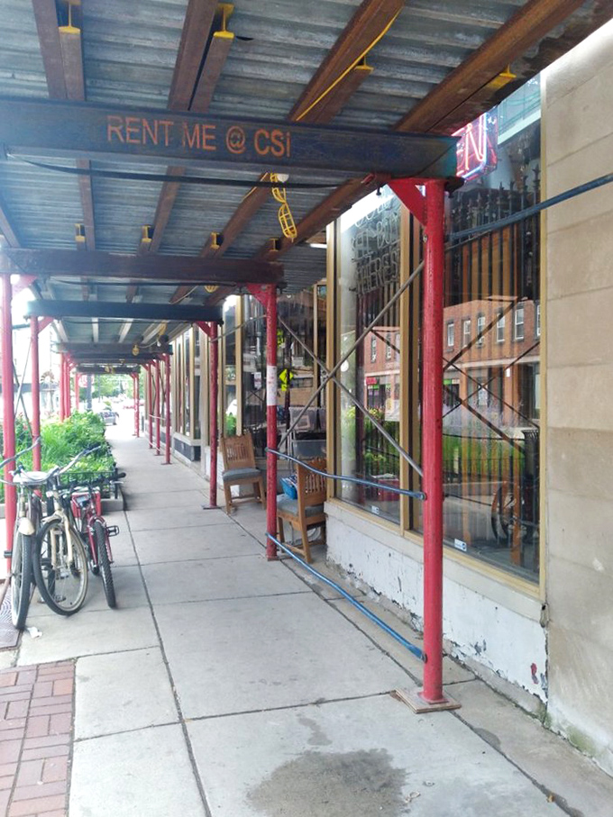 Those red pillars aren't just holding up a canopy&mdash;they're portals to a world of vintage treasures.