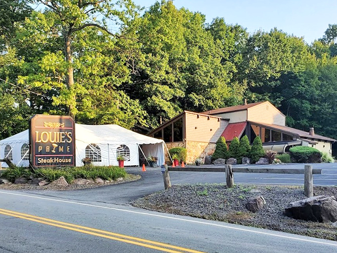 Louie's Prime nestles among the trees like it's telling a secret: "Some of Pennsylvania's best steaks are hiding right here."