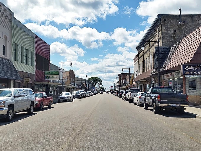 Manistique's downtown showcases that perfect blend of old brick buildings and blue sky that makes retirement feel like vacation.