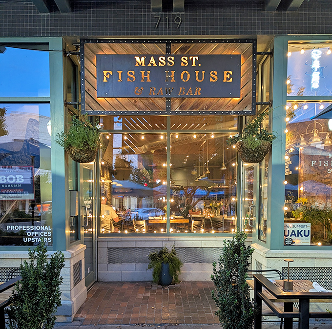 Mass St. Fish House glows with urban sophistication after dark. Like finding a secret seafood speakeasy tucked away on a Lawrence street.