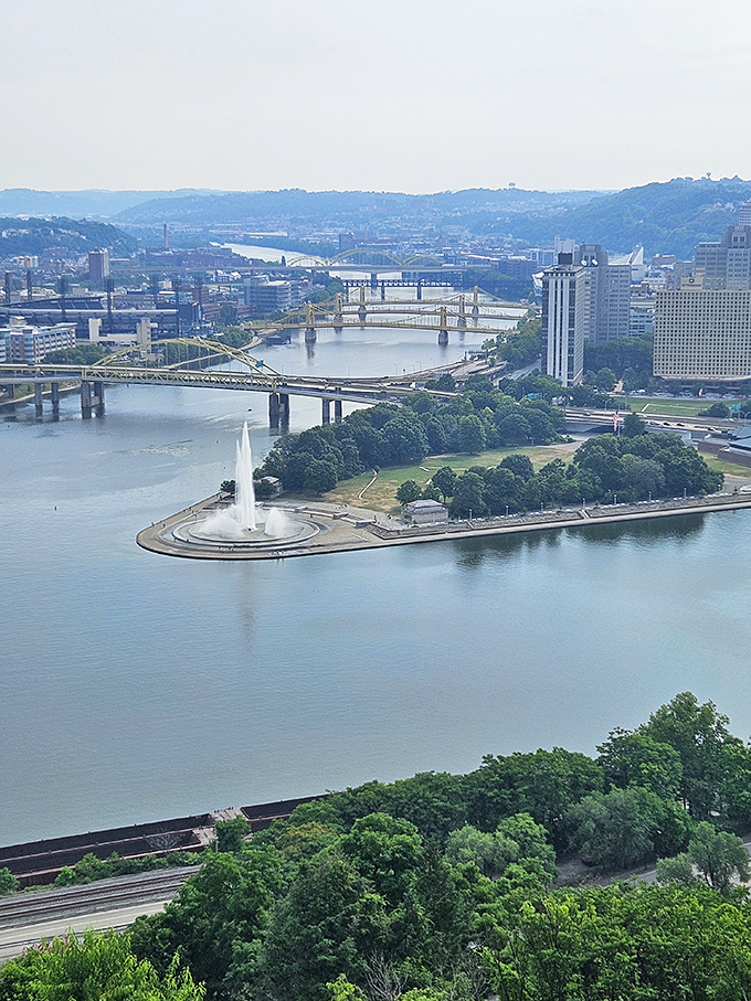 The Point Park fountain and Pittsburgh's bridges visible from McKeesport remind retirees they're close to big-city amenities without big-city prices.