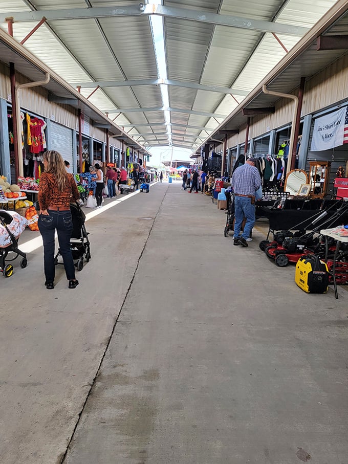 Bargain boulevard stretches to the horizon. Mercadome's covered walkway offers shade and treasures for the patient shopper.