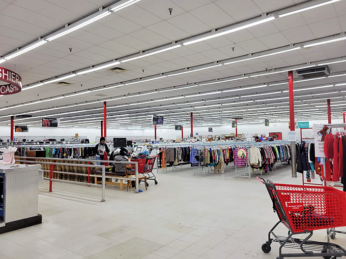 Motown Thrift's bold red signage promises big bargains inside. This isn't just shopping&mdash;it's an expedition into the land of incredible deals.