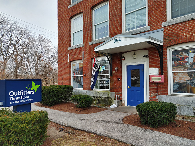 That charming blue door on historic brick feels like entering a secret club for the stylishly thrifty.