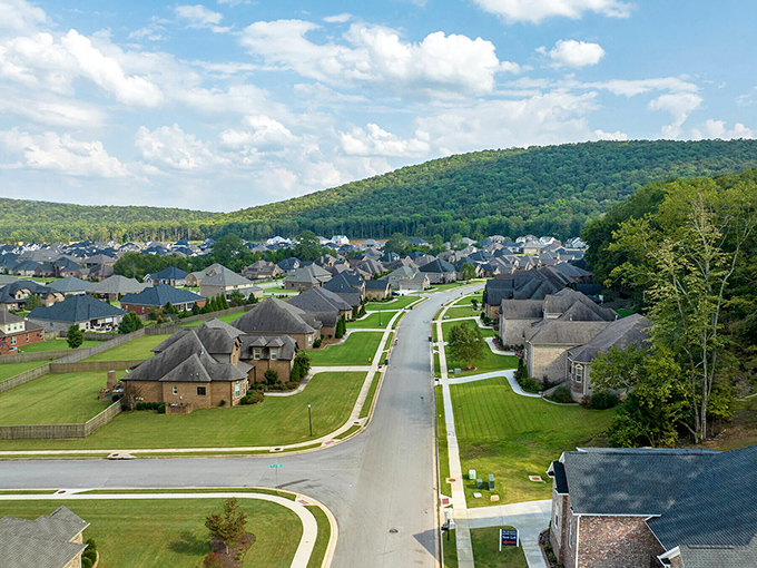 Owens Cross Roads neighborhoods nestle against green mountains, offering affordable living with nature's backdrop as a bonus.