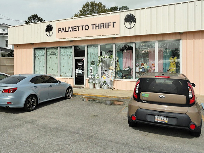 The cheerful pink exterior hints at the happy discoveries waiting inside this beloved Columbia shopping destination.