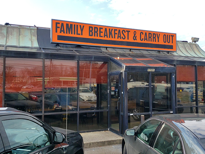 No fancy frills here&mdash;just the promise of honest-to-goodness pancakes behind that bright orange sign. Sometimes simplicity is delicious.
