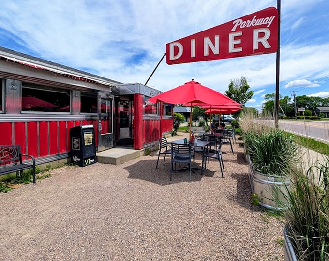 Fire-engine red with outdoor seating that beckons like an old friend. Summer in Vermont never tasted so good.