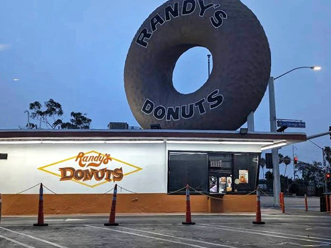 Nothing says "we're serious about donuts" quite like a giant one spinning overhead all day.
