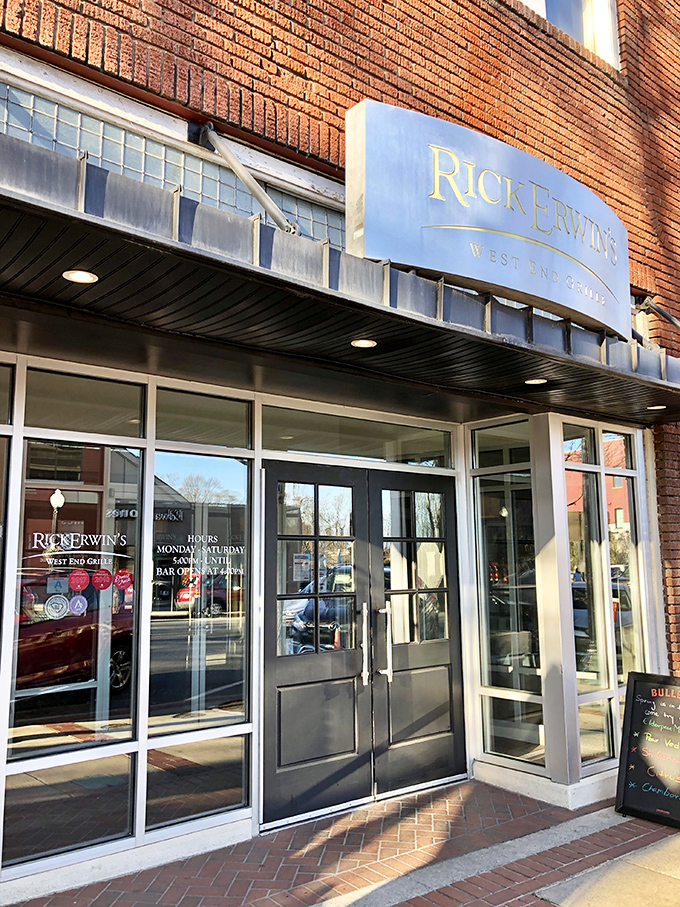 Rick Erwin's sleek brick facade and elegant signage offer the first hint of the upscale dining experience waiting inside.