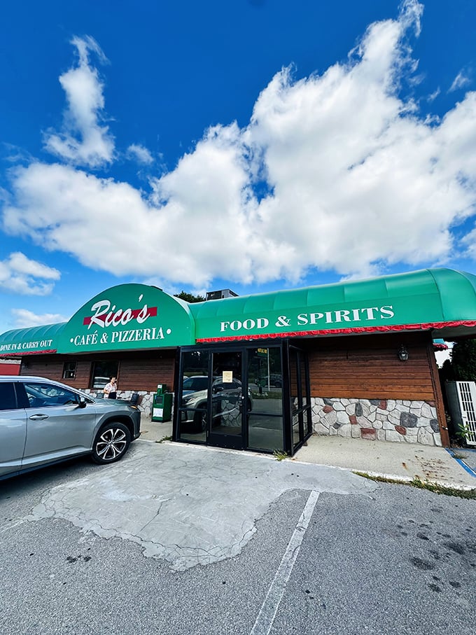 Rico's rustic charm welcomes you like an old friend, with that green awning promising shelter for both body and appetite.
