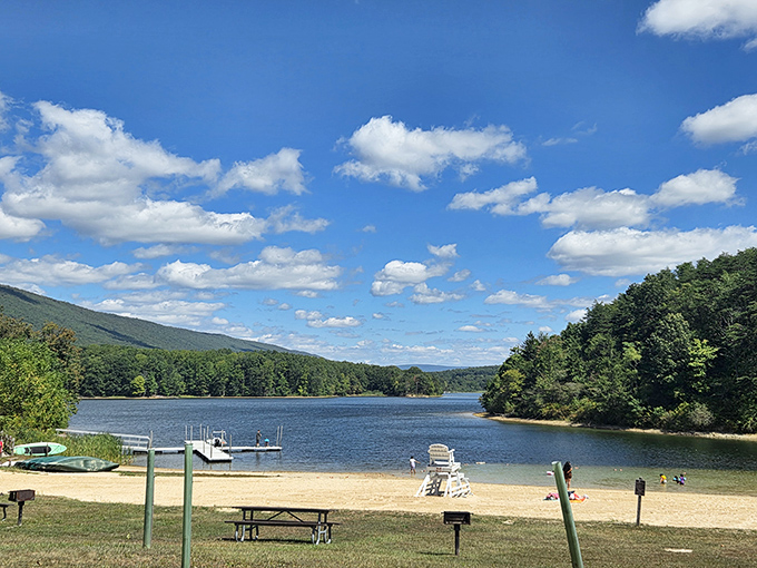 Rocky Gap's pristine lake waters reflect the sky like nature's own mirror. Serenity now, as Jerry Seinfeld would say!