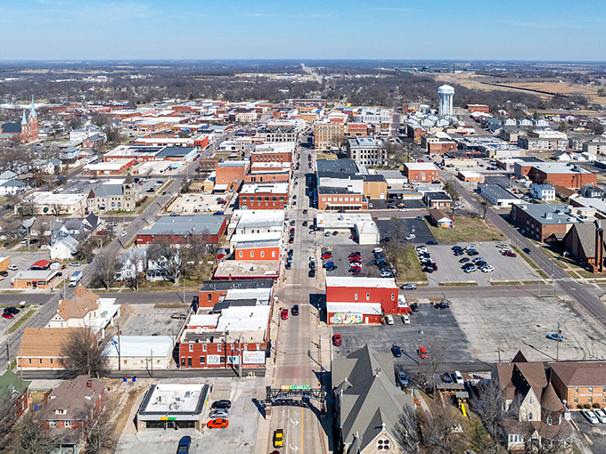 Sedalia from above reveals the perfect grid of a thoughtfully planned town. The courthouse square anchors this community like a ship's captain.