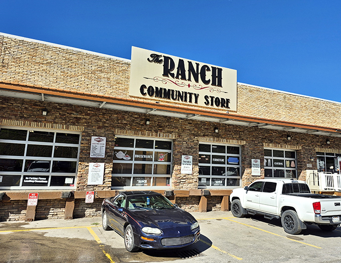The Ranch Community Store's rustic brick exterior has that small-town charm that makes you want to linger.