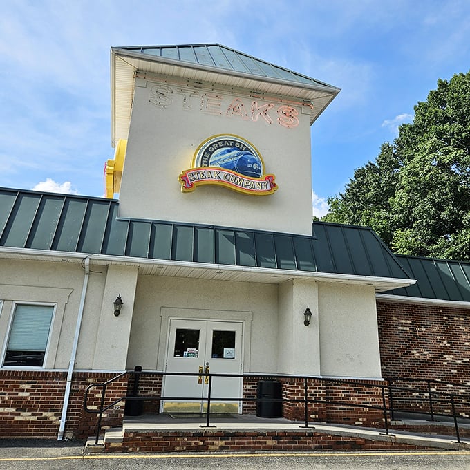 The Great 611 Steak Company stands proud, its sign promising locomotive-sized portions of beefy perfection.