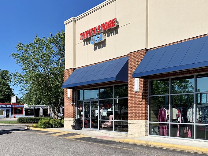 Where bargains go to shine! Thrift Store USA's bright signage promises a shopping adventure that's more "discovery" than "digging."
