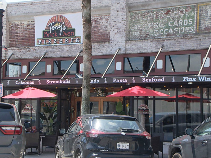 Tony's Brick Oven Pizzeria nestled in historic brick &ndash; where ambiance meets appetite in perfect harmony.