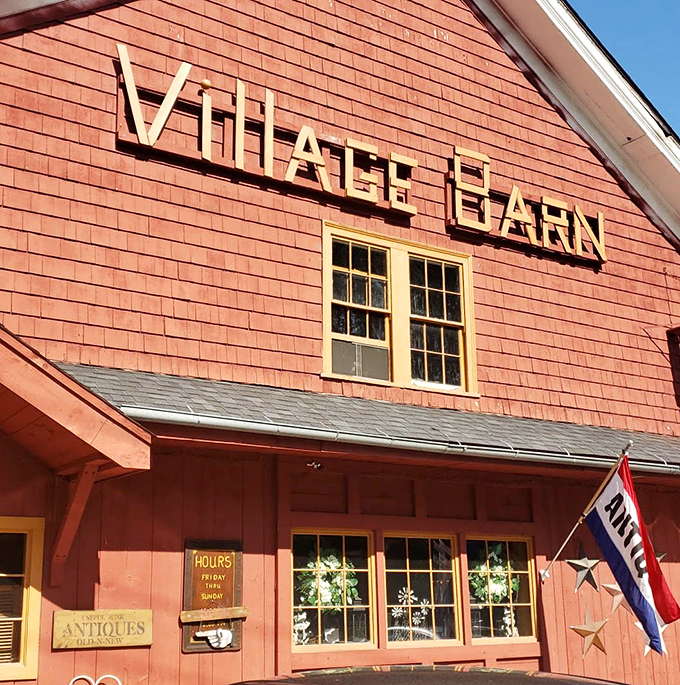 The Village Barn's rustic red exterior is straight out of a New England postcard. Norman Rockwell would approve!