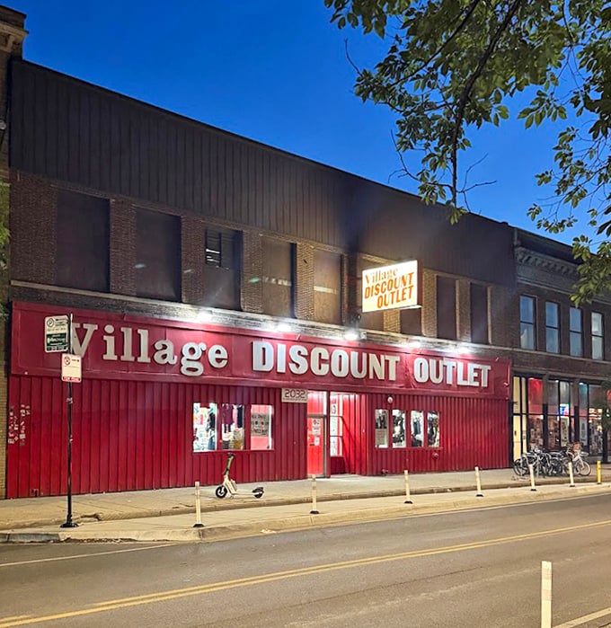 That bright red facade screams "bargains inside" louder than a carnival barker on opening day.
