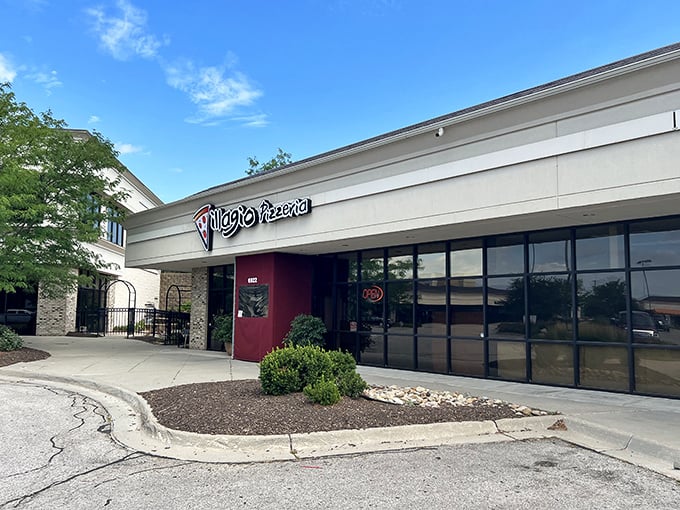 Villagio Pizzeria's modern storefront brings a touch of contemporary Italian flair to Omaha's pizza landscape.