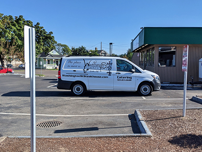 Washington Street Steakhouse's delivery van says it all &ndash; "the place to meet." When your vehicle proudly announces your steak prowess, you know they mean business.