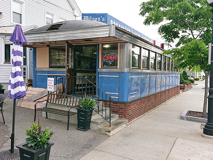 Wilson's Diner's classic blue railcar design transports you to an era when counter service meant watching your breakfast cooked right before your eyes.