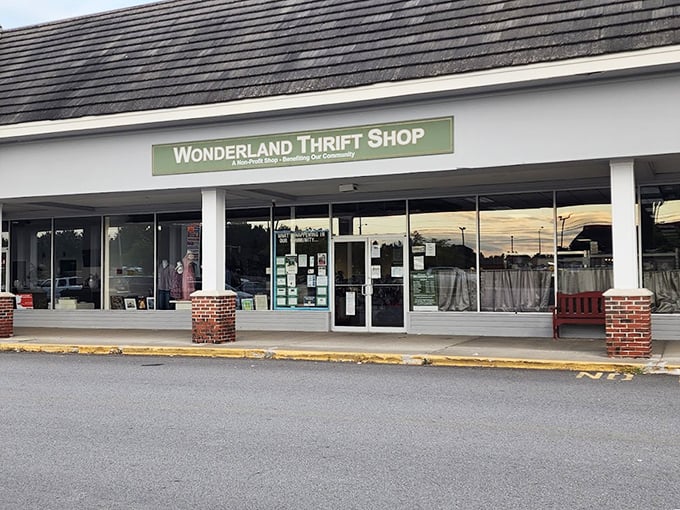 Wonderland Thrift Shop lives up to its name with a storefront that promises affordable retail therapy.