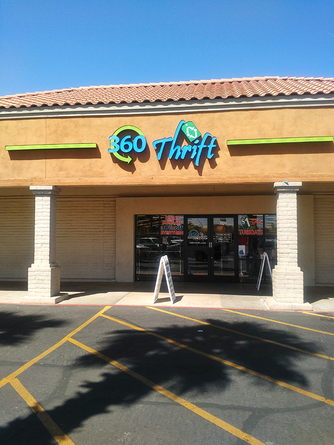Morning light bathes the 360 Thrift storefront, while inside, treasures await the early bird bargain hunter.