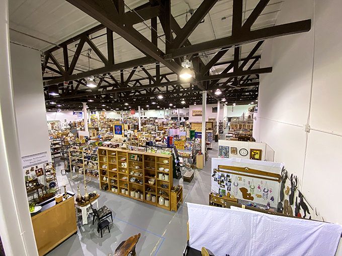 From this aerial view, 605 Antiques resembles an archaeological dig of American pop culture. Indiana Jones would get pleasantly distracted here.