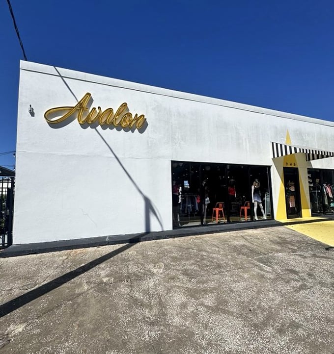 That golden Avalon sign gleams like the treasures waiting inside. The stylish entrance sets the tone for a curated thrifting experience.