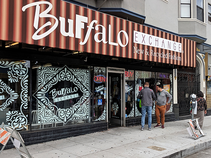 Behind that distinctive striped awning, Buffalo Exchange curates secondhand fashion with first-rate style. Window shoppers become customers in seconds.