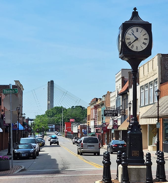 Cape Girardeau's charming downtown clock stands guard over streets where your retirement savings can actually last.