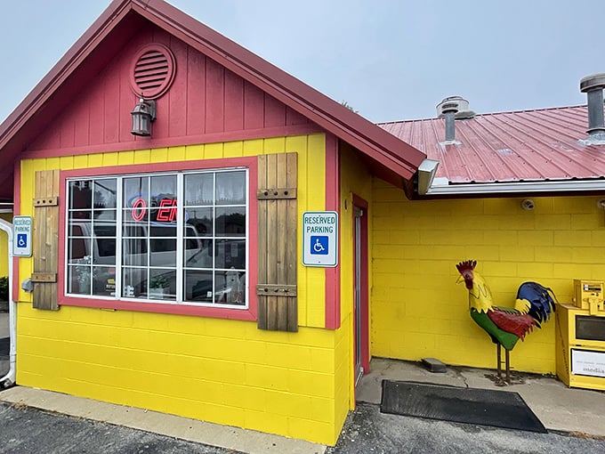 Cathy's Corner That colorful rooster isn't just decoration&mdash;it's promising you the breakfast of champions inside those cheerful walls.